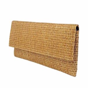 JNB Raffia Straw Clutch, Natural Medium