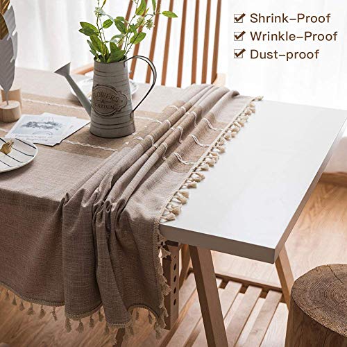 Deep Dream Tablecloths, Stitching Tassel Table Cloth, Linens Wrinkle Free Anti-Fading,Table Cover Decoration for Kitchen Dinning Christmas (Rectangle/Oblong, 55''x86'',6-8 Seats, Light Coffee)