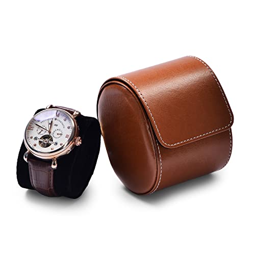 Oirlv Luxury Leather Watch Storage Box Travel Single Watch Case Watch Gift Box for Christmas Anniversary Birthday(Brown)