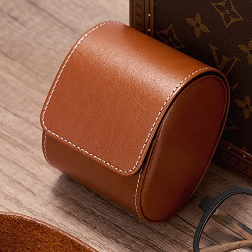 Oirlv Luxury Leather Watch Storage Box Travel Single Watch Case Watch Gift Box for Christmas Anniversary Birthday(Brown)