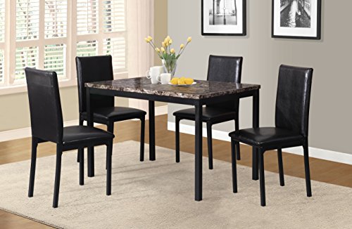 Roundhill Furniture 5 Piece Citico Metal Dinette Set with Laminated Faux Marble Top - Black