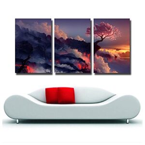 Gardenia Art - Magic Cherry Tree in Volcanoes Canvas Prints Modern Wall Art Paintings Stretched and Framed Artwork for Room Decoration,16X24 inch