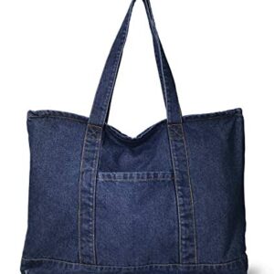 HOXIS Light Weight Soft Denim Tote Unisex Shopper Shoulder Handbag (Navy)