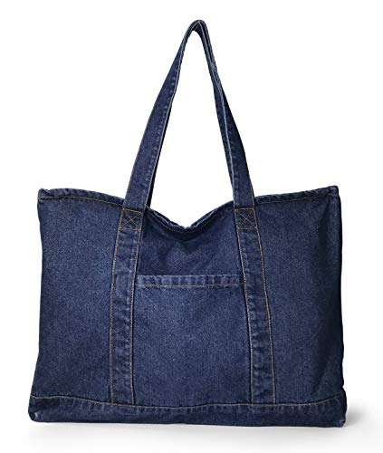 HOXIS Light Weight Soft Denim Tote Unisex Shopper Shoulder Handbag (Navy)