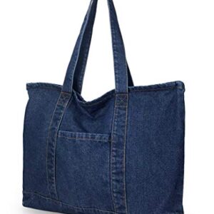 HOXIS Light Weight Soft Denim Tote Unisex Shopper Shoulder Handbag (Navy)