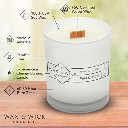 Wax and Wick 12oz. Pure Soy Wax Scented Candle with Double Wood Wick - Black, Mulled Cider Scent - Notes of Apple, Nutmeg, Vanilla, & Caramel