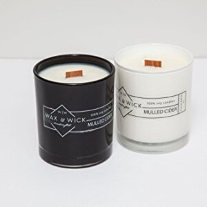 Wax and Wick 12oz. Pure Soy Wax Scented Candle with Double Wood Wick - Black, Mulled Cider Scent - Notes of Apple, Nutmeg, Vanilla, & Caramel