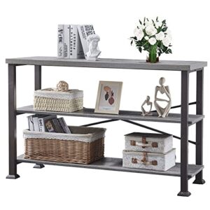 hombazaar 3 tier console sofa table, industrial rustic entryway table with storage shelf for living room, hallway, grey oak finish, 47-inch long