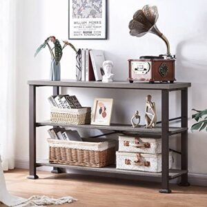 Hombazaar 3 Tier Console Sofa Table, Industrial Rustic Entryway Table with Storage Shelf for Living Room, Hallway, Grey Oak Finish, 47-Inch Long