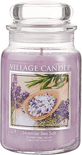 Village Candle Lavender Sea Salt Large Glass Apothecary Jar Scented Candle, 21.25 oz, Purple