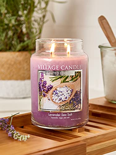 Village Candle Lavender Sea Salt Large Glass Apothecary Jar Scented Candle, 21.25 oz, Purple