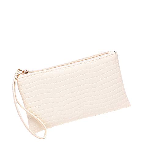 YZ Crocodile PU Leather Clutch Coin Purse Bag with Wrist Strap for Woman (Creamy White)