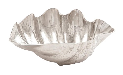 Deco 79 Aluminum Sea Life Shell Decorative Bowl, 17" x 11" x 7", Silver