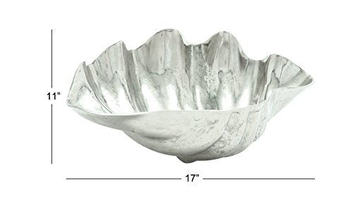 Deco 79 Aluminum Sea Life Shell Decorative Bowl, 17" x 11" x 7", Silver