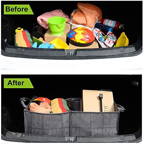 VENO Foldable Car Trunk Organizer - Expandable Large Capacity Portable Cargo Trunk Storage Organizer Containers with Strap Handle (Black/Windowpane)