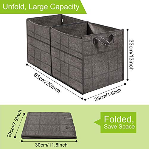 VENO Foldable Car Trunk Organizer - Expandable Large Capacity Portable Cargo Trunk Storage Organizer Containers with Strap Handle (Black/Windowpane)