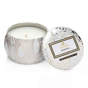 voluspa mokara candle | mini tin | 4 oz. | 25 hour burn time | vegan | coconut wax and natural wicks for a cleaner burn