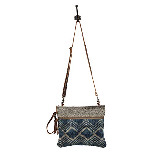 Myra Bag Floto Blue Upcycled Canvas & Cowhide Leather Crossbody Bag S-1575