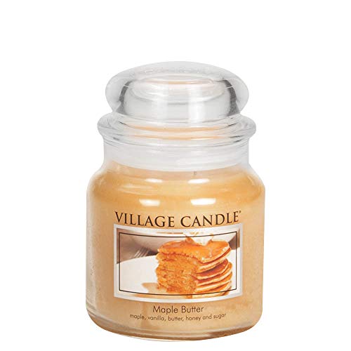 Village Candle Maple Butter 16 oz Glass Jar Scented Candle, Medium