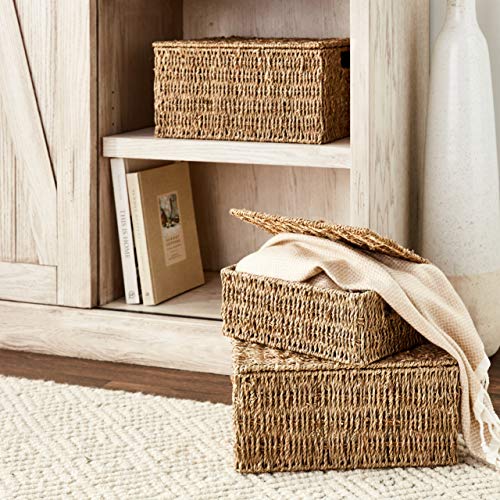 Set of 3 Rectangular Seagrass Baskets with Lids by Trademark Innovations