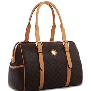 Rioni the Michigan Carrier St20272 Classic Signature Brown Canvas Leather Satchel Shoulder Bag