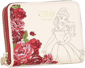 loungefly disney belle flowers faux leather mini zip wallet