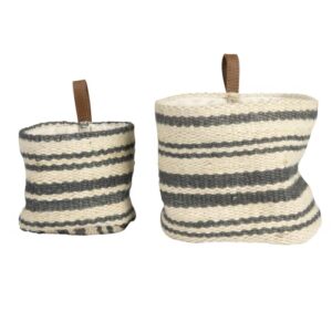 Creative Co-Op DA8007-1 Cream & Blue Striped Jute Wall Baskets with Leather Loops (Set of 2 Sizes), 2 Count