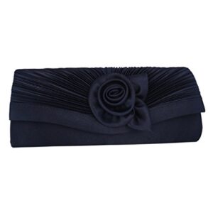 adoptfade womens pleated flower evening clutch satin vintage dinner bag,navy blue