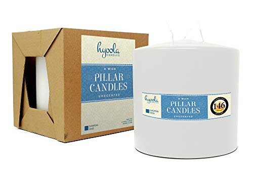 HYOOLA White Three Wick Large Candle - 6 x 6 Inch - Unscented Big Pillar Candles - 146 Hour - European Made