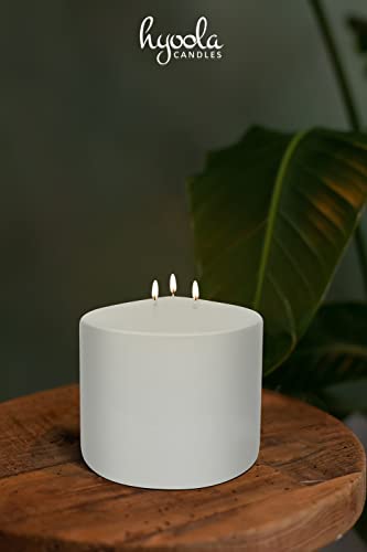 HYOOLA White Three Wick Large Candle - 6 x 6 Inch - Unscented Big Pillar Candles - 146 Hour - European Made