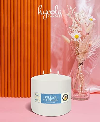 HYOOLA White Three Wick Large Candle - 6 x 6 Inch - Unscented Big Pillar Candles - 146 Hour - European Made