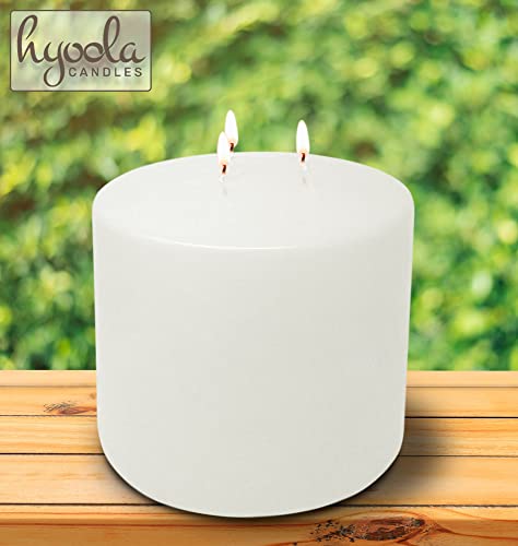 HYOOLA White Three Wick Large Candle - 6 x 6 Inch - Unscented Big Pillar Candles - 146 Hour - European Made