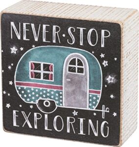 primitives by kathy 35293 chalk art box sign, 4″ x 4″, never stop exploring