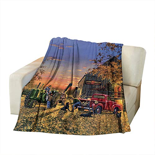 Moslion Soft Cozy Throw Blanket Old Farm Tractor Antique Fuzzy Warm Couch/Bed Blanket for Adult/Youth Polyester 60 X 80 Inches(Home/Travel/Camping Applicable)