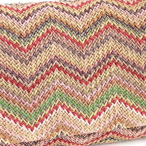 Multi Color Chevron Straw Clutch, Multicolor