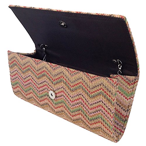 Multi Color Chevron Straw Clutch, Multicolor