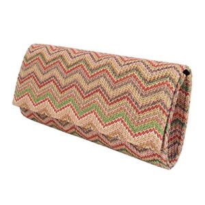 Multi Color Chevron Straw Clutch, Multicolor