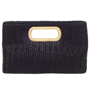 Top Handle Straw Clutch (Black)