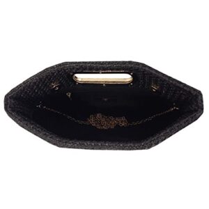 Top Handle Straw Clutch (Black)