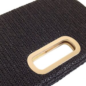 Top Handle Straw Clutch (Black)