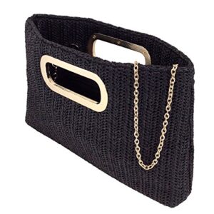 Top Handle Straw Clutch (Black)