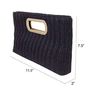 Top Handle Straw Clutch (Black)