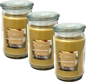 mainstays 20oz hazelnut cream scented candles, 3-pack