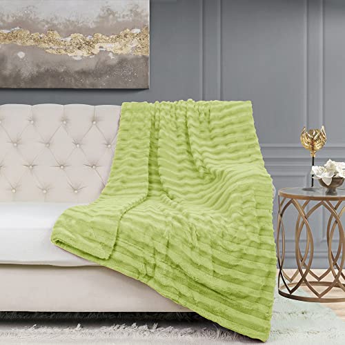 Home Soft Things Derby Double Sided Faux Fur Throw Blanket, Citron, 60'' x 80'', Soft Plush Heavy Comfy Couch Sofa Bed Cover for Winter Snuggly Gorgeous Blanket for Adults