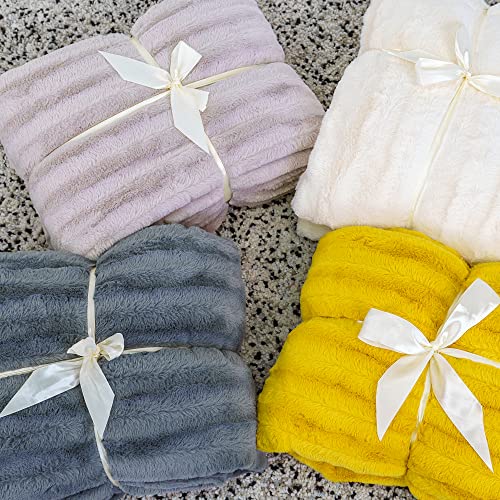 Home Soft Things Derby Double Sided Faux Fur Throw Blanket, Citron, 60'' x 80'', Soft Plush Heavy Comfy Couch Sofa Bed Cover for Winter Snuggly Gorgeous Blanket for Adults