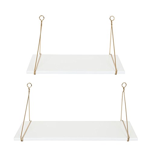 Kate and Laurel Vista Wood and Metal Wall Shelves, 2 Piece Set, White