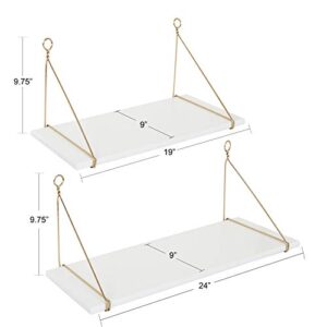 Kate and Laurel Vista Wood and Metal Wall Shelves, 2 Piece Set, White