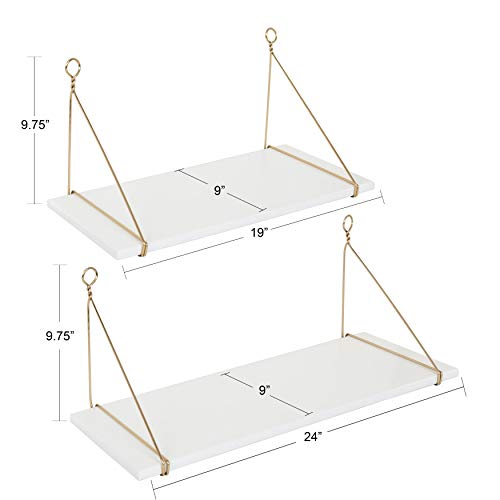 Kate and Laurel Vista Wood and Metal Wall Shelves, 2 Piece Set, White