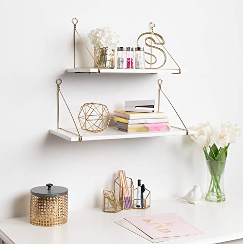 Kate and Laurel Vista Wood and Metal Wall Shelves, 2 Piece Set, White