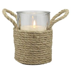 stonebriar nautical rope wrapped pillar candle holder with rope handles, coastal home decor, decorative piece for living room, dining room, bathroom, and bedroom, tall